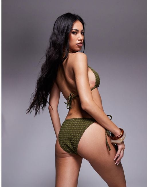 ASOS Lizzie Seersucker Tie Side Bikini Bottom in Brown | Lyst