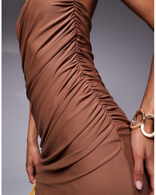 ASOS Sculpting Jersey Square Neck Maxi Dress With Hook And Eye Back in Brown | Lyst