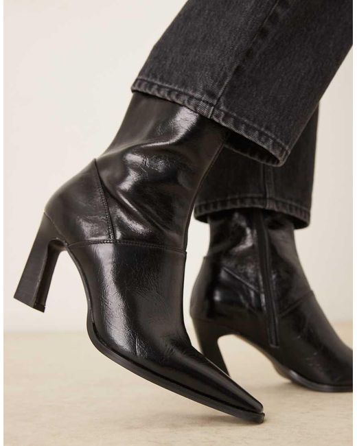ASOS Estella Leather Chisel Toe Ankle Boots in Black | Lyst UK