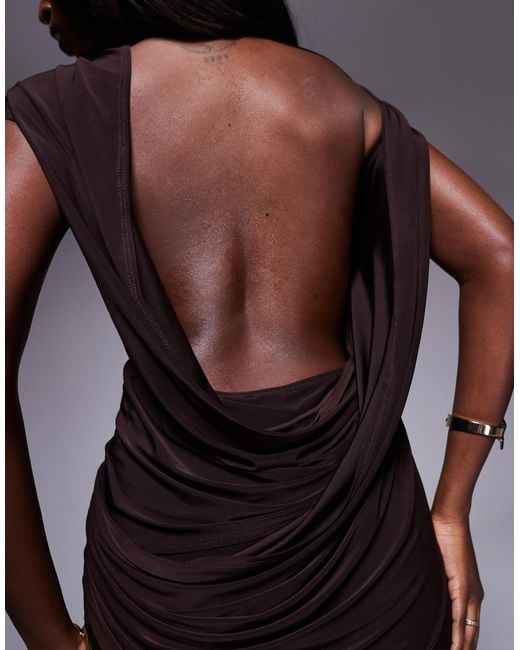 ASOS Off Shoulder Maxi Dress With Drape Cowl Back in Blue | Lyst