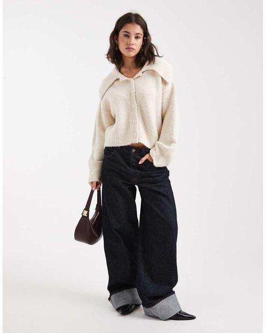 ASOS Boucle Cardigan With Flyaway Collar in Natural | Lyst UK