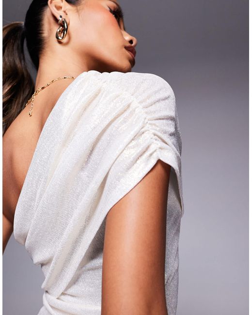 ASOS Ruched Side Fallen Shoulder Top in Metallic | Lyst