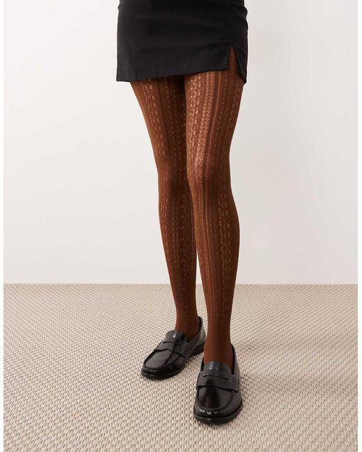 ASOS Pointelle Pattern Tights in Natural | Lyst UK