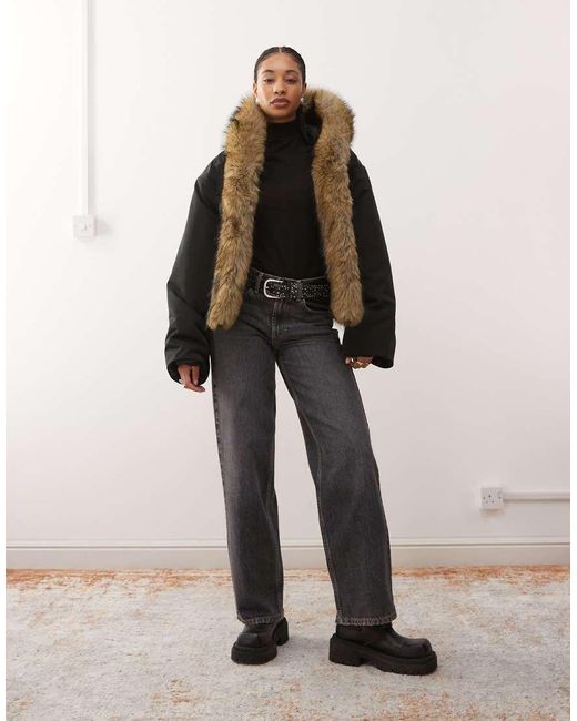 Weekday Oversized Faux Fur Jacket With Hood in Brown | Lyst UK
