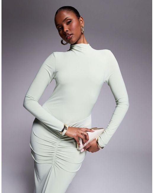 ASOS Long Sleeve High Neck Maxi Dress With Central Ruched Detail in ...