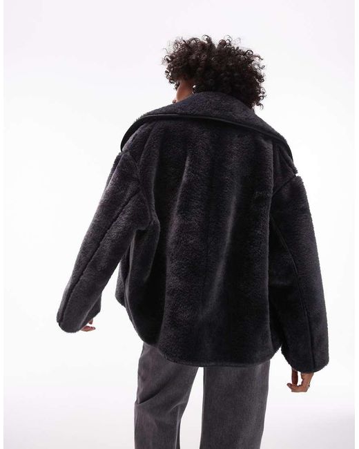 ARKET Oversized Faux Shearling Jacket With Funnel Neck And Contrast ...