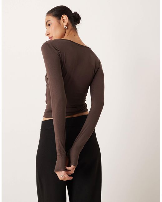Gina Tricot Mix And Match Long Sleeve Soft Wrap Cardigan in Brown | Lyst