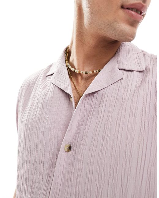 ASOS Relaxed Revere Collar Crinkle Texture Shirt in Pink for Men | Lyst