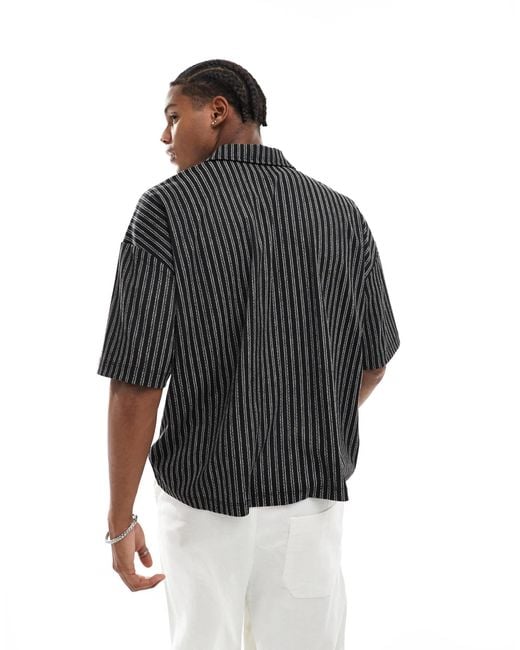 ASOS Oversized Boxy Polo Shirt With Texture in Black for Men | Lyst UK