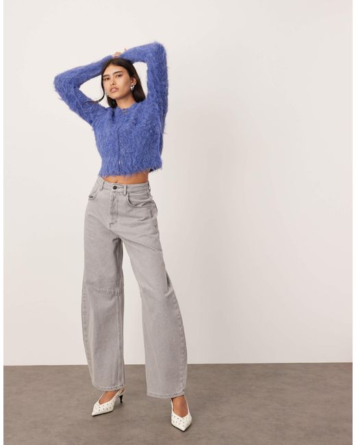 ASOS Fluffy Knit Zip Through Cropped Cardigan in Blue | Lyst