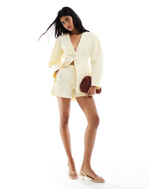 ASOS Linen Blend Tailored Longline Shorts in White | Lyst