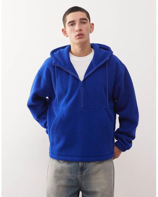 Weekday Borg Fleece Half Zip Hoodie With Elasticated Hem in Blue for ...