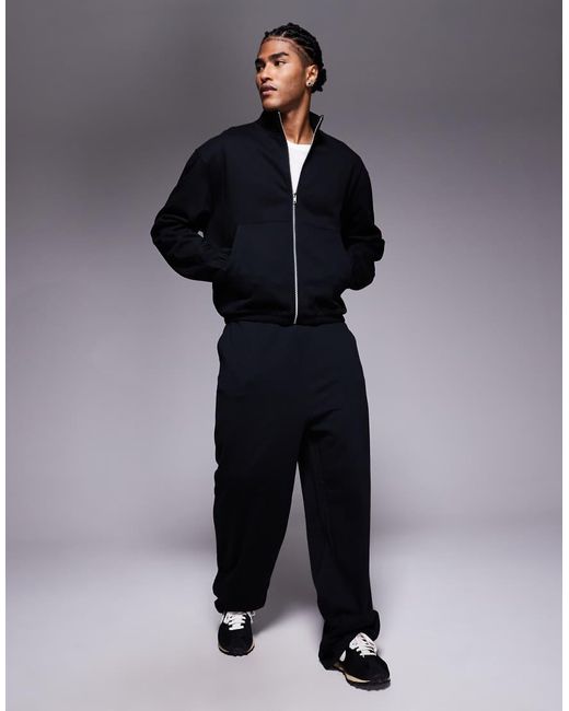 ASOS Relaxed Zip Through Jersey Track Jacket in Blue for Men | Lyst UK