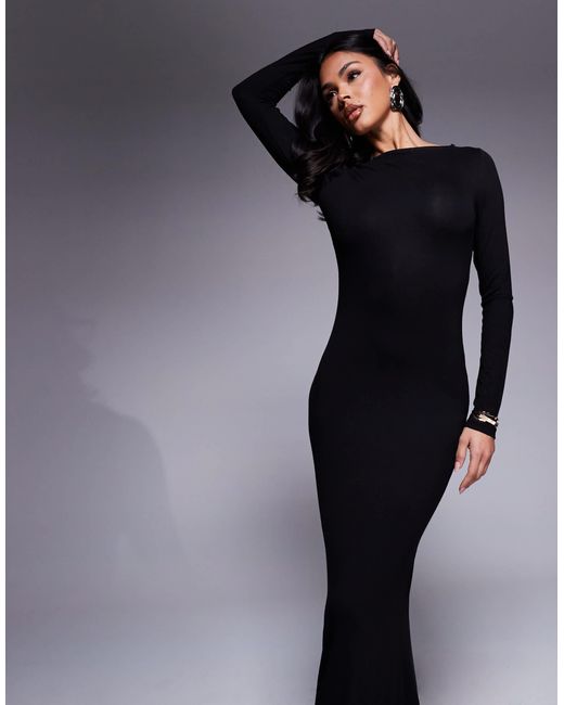 ASOS Maxi Dress With Lace Back Panel in Blue | Lyst