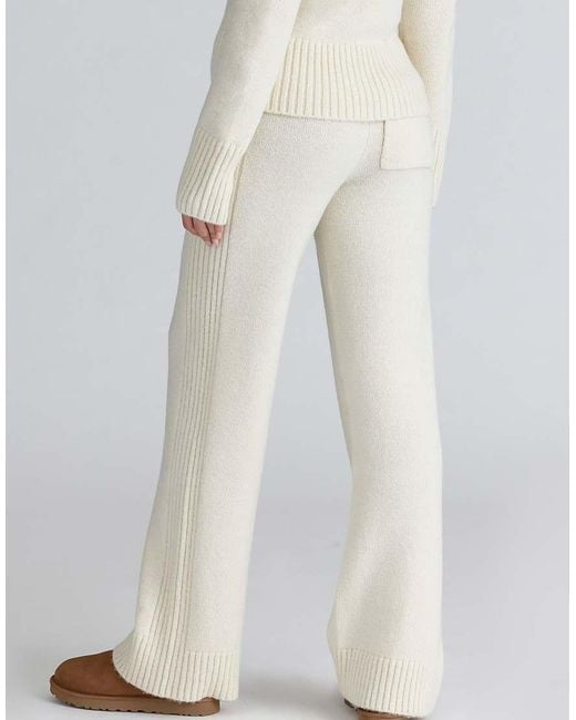 House Of Cb Lara Ivory Merino Wool Ribbed Knit Trousers in Natural ...