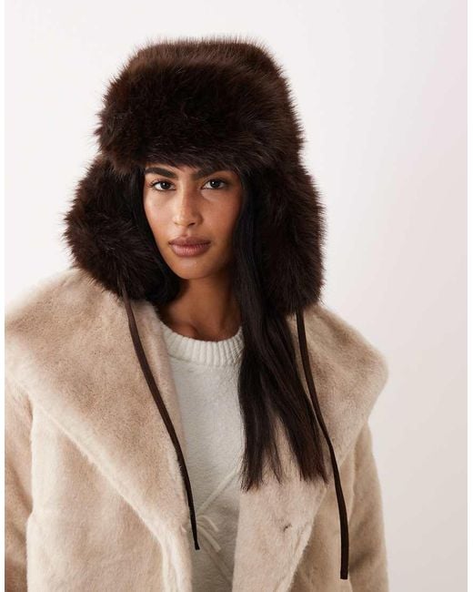 Gina Tricot Faux Fur Trapper Hat in Brown | Lyst UK