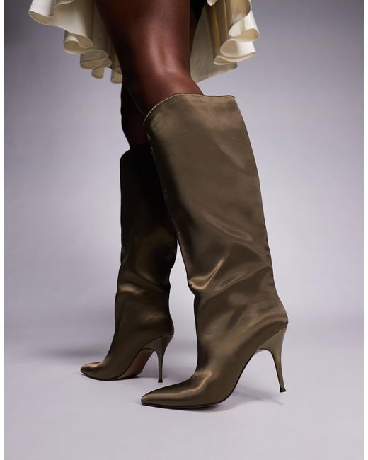 ASOS Corinne Stiletto Heel Knee Boots in Brown | Lyst