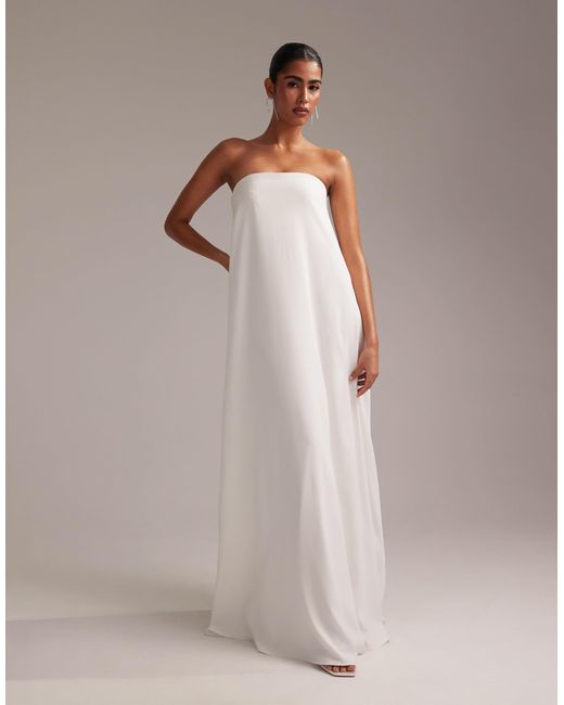 ASOS Clean Bandeau Satin Trapeze Maxi Wedding Dress in Gray | Lyst