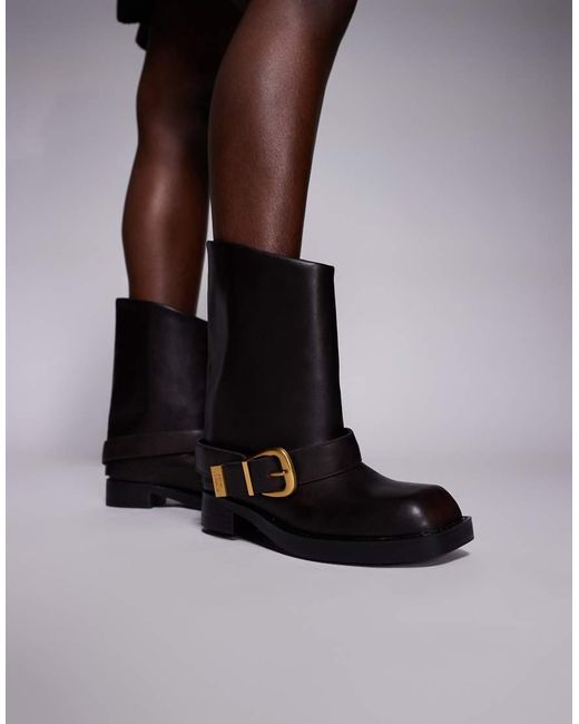 Steve Madden Climax Buckle Detail Fold Over Boot in Brown | Lyst UK
