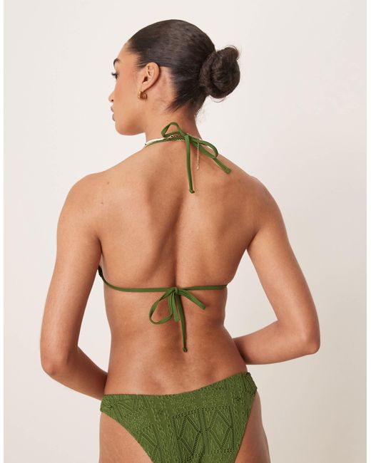 ASOS Bertie Broderie Triangle Bikini Top in Green | Lyst