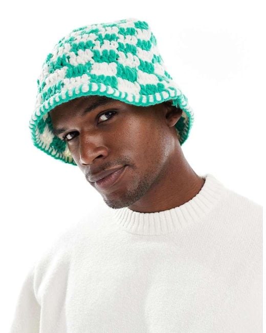 ASOS Checkerboard Crochet Bucket Hat for Men | Lyst UK
