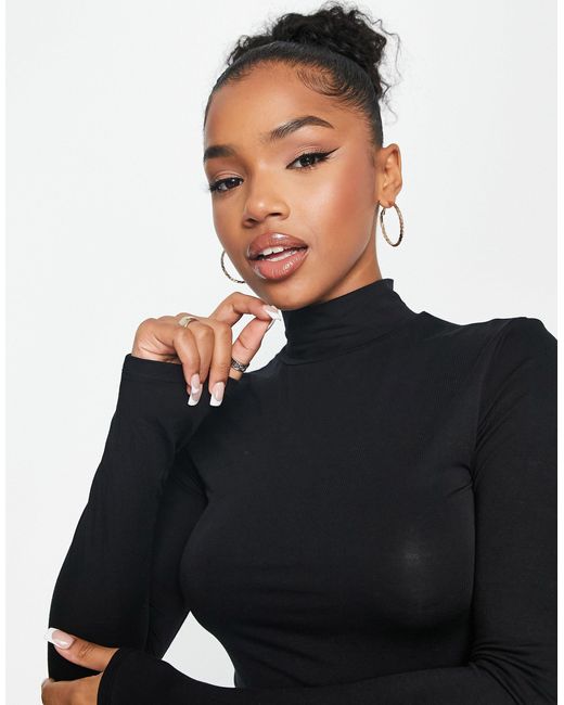 Stradivarius Synthetic High Neck Long Sleeve Top In Black Lyst