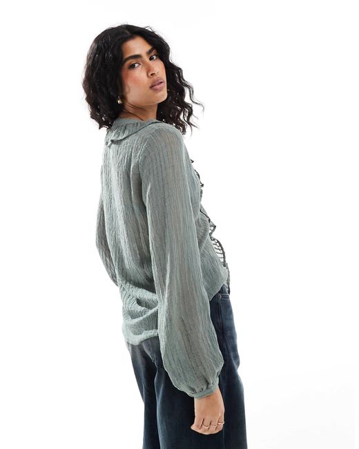 Stradivarius Ruffle Shirt in Gray | Lyst
