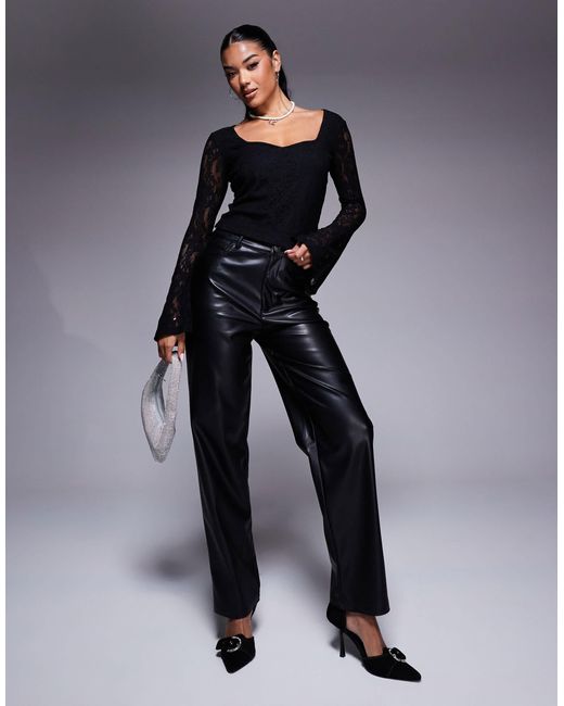ASOS Sweetheart Lace Long Sleeve Top in Black | Lyst