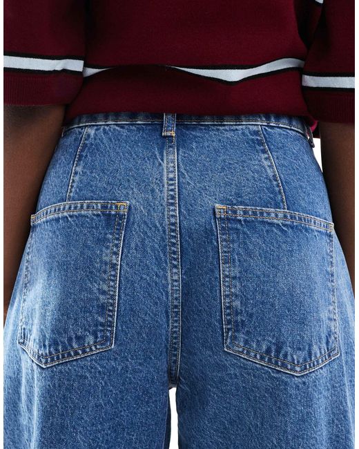 ASOS Barrel Leg Jean With Seam Detail in Blue | Lyst