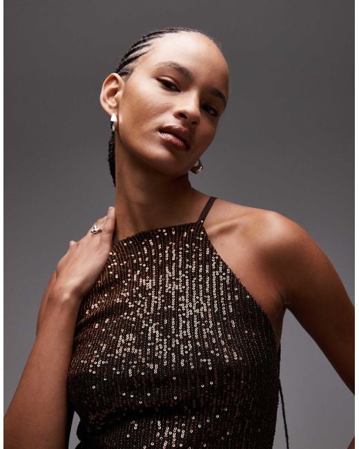 ASOS Allover Sequin Mesh Halter Top in Gray | Lyst