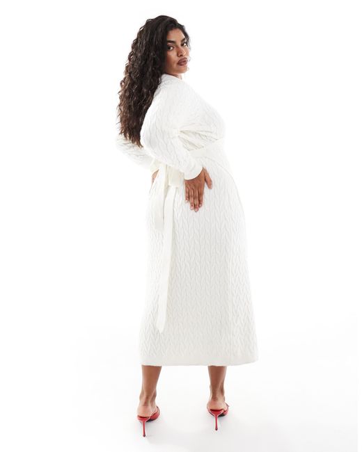 Pretty Lavish Curve Cable Knit Wrap Midaxi Dress in White | Lyst