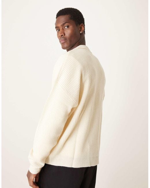 ASOS Oversized Ribbed Knitted Jumper With Notch Neck in Natural for Men ...
