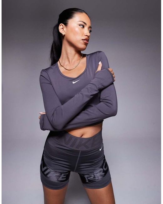 Nike Nike Pro Training Dri-fit Gainz Girl Long Sleeve Top in Blue | Lyst UK