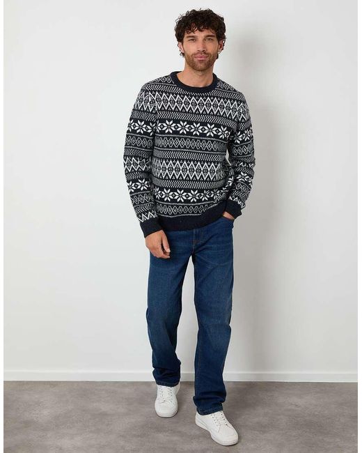 Threadbare Fairisle Crew Neck Christmas Jumper in Blue for Men | Lyst UK