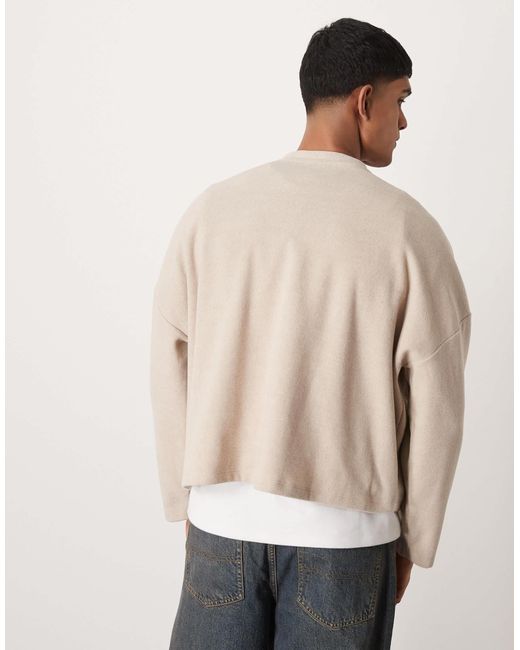 ASOS Super Oversized Cropped Heavyweight Rib Henley Jumper in Natural ...