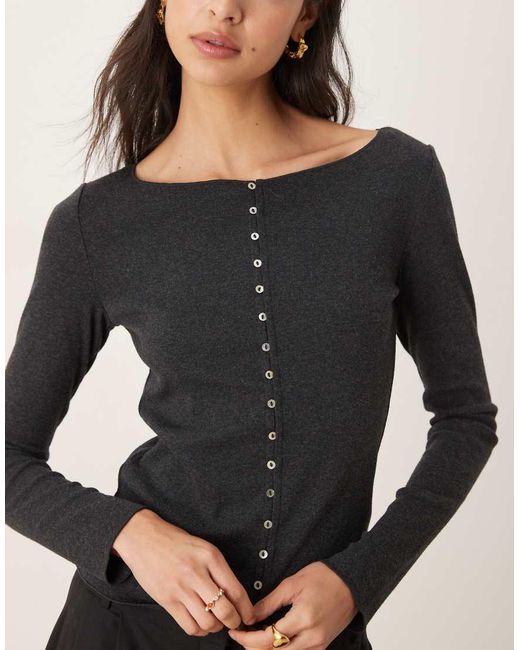 Mango Cotton Mix Round Neck Cardigan in Black | Lyst UK