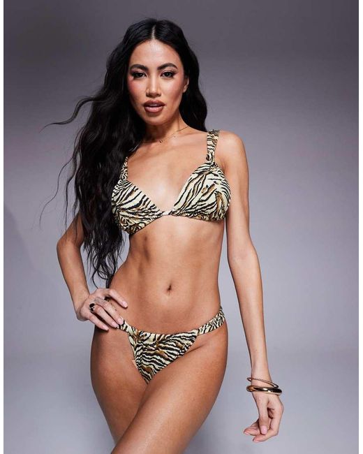 ASOS Gia High Apex Triangle Bikini Top in Grey | Lyst UK