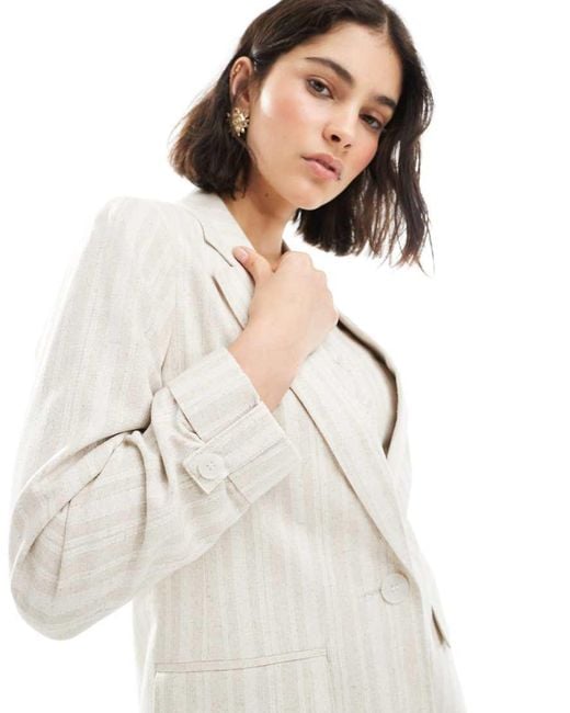 New Look Stripe Linen-blend Blazer in Natural | Lyst UK