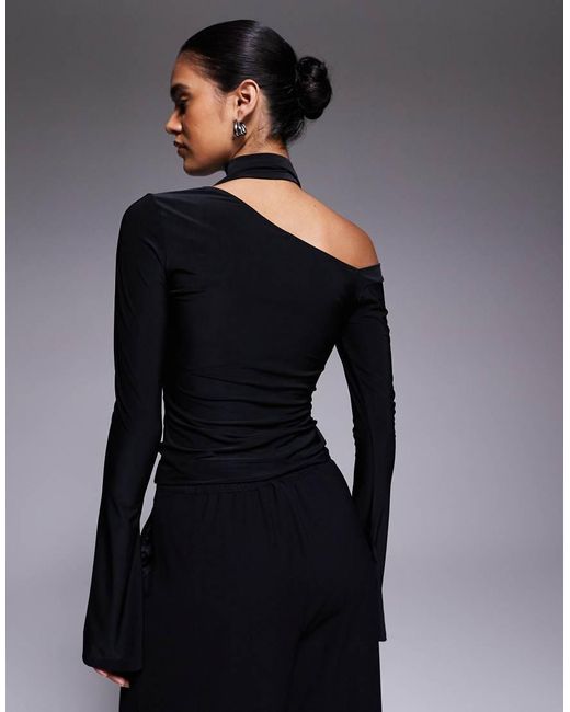 ASOS Slinky Scarf Neck Off The Shoulder Top in Black | Lyst UK