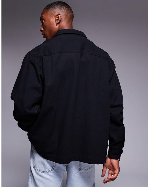 ASOS Oversized Boxy Shirt With Patch Pockets in Blue for Men | Lyst