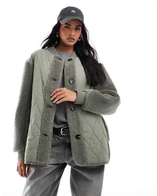 ASOS Borg Spliced Puffer Jacket in Gray | Lyst