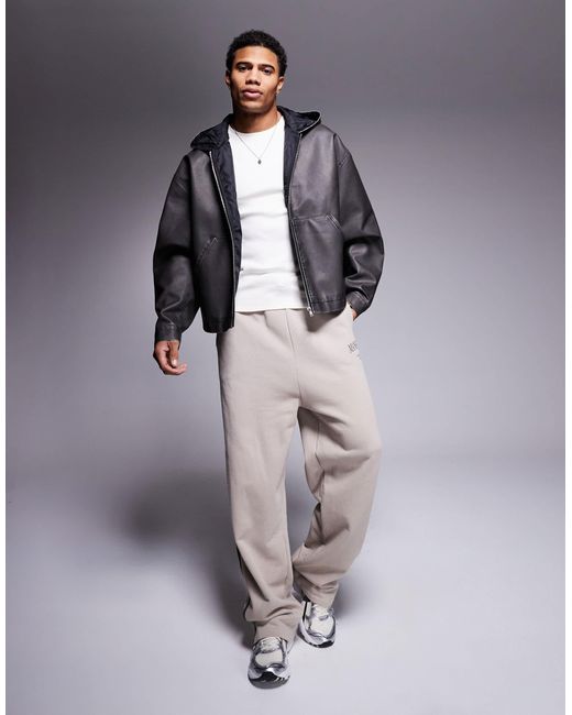 ASOS Oversized Faux Leather Jacket With Hood in Gray for Men | Lyst