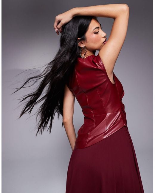 ASOS Pu Bodice With Flowy Skirt Maxi Dress in Red | Lyst