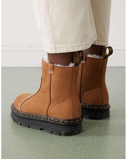 Dr. Martens Zebzag Shearling Lined rigger Boot in Brown | Lyst UK