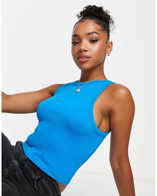 Stradivarius Synthetic Seamless Vest Top In Blue Lyst