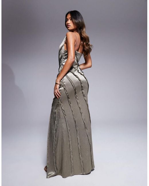 ASOS Cowl Panelled Satin Maxi Dress in Gray | Lyst