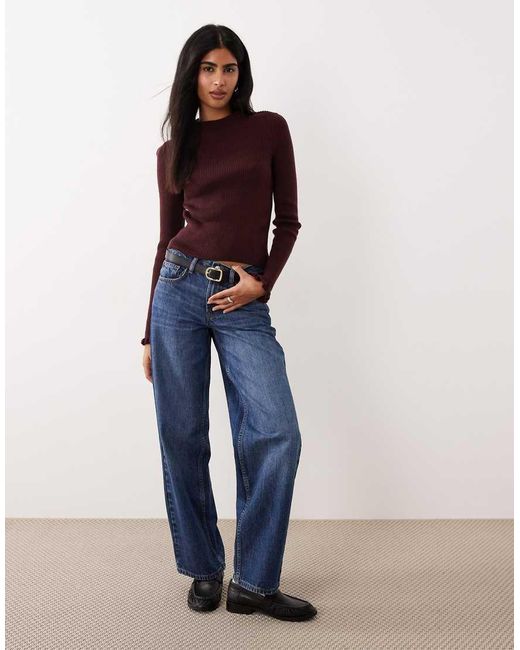 Mango Wool Mix High Neck Frill Edge Knitted Top in Red | Lyst UK