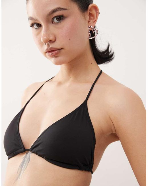 Monki Mix And Match Triangle Tie Up Bikini Top in Natural | Lyst UK