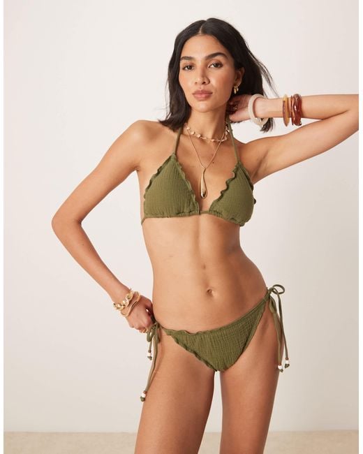 Stradivarius Tie Side Bikini Bottoms in Natural | Lyst