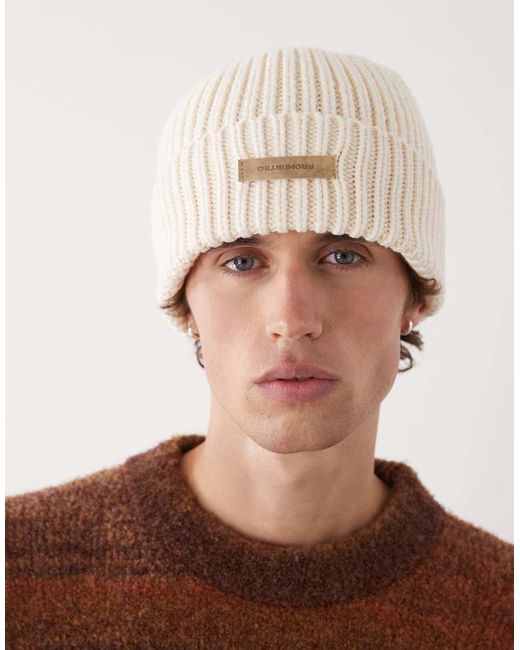 Prohibited Logo Label Knit Beanie in Brown for Men | Lyst UK